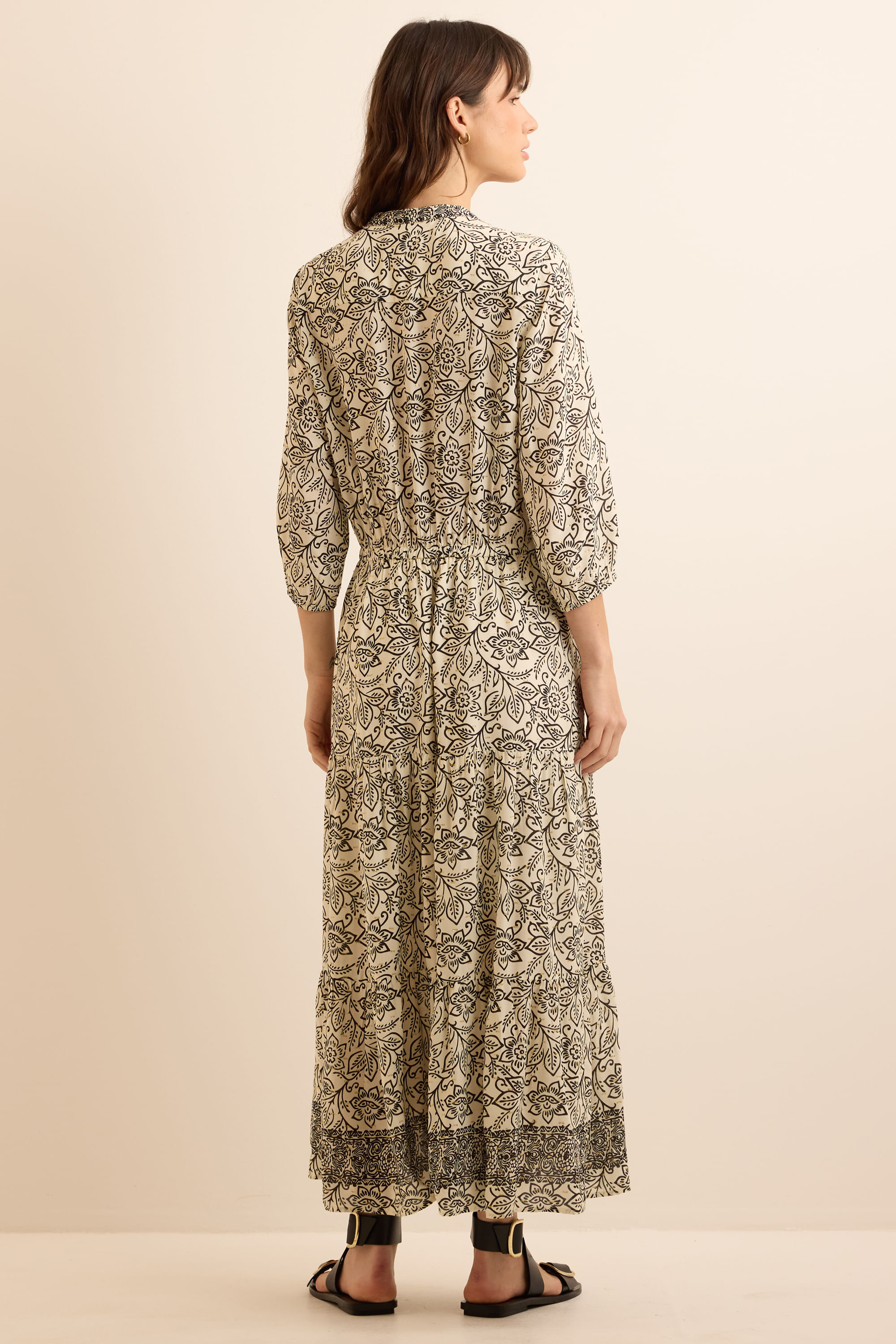 Vestido Estampa Flores Barrado Bossa Gold - PRETO - 21525 - casualstreet